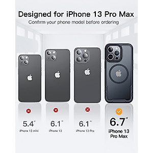 Humixx Magnetic Designed for iPhone 13 Pro Max Case, [12FT Mil-grade Drop Tested] [Compatible with MagSafe]Shockproof Translucent Matte Slim Protective Case for iPhone 13 Pro Max Phone Case 6.7" Black
