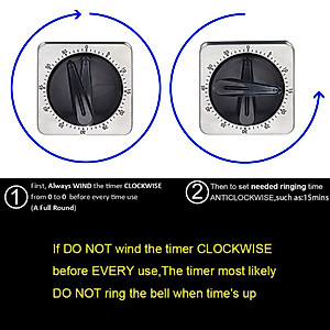 Kitchen Timer 60 Minute Timing with 80dB Alarm Sound Magnetic Countdown Timer Home Cooking Baking Washing Steaming Manual Timer Stainless Steel Face Mechanical Timer