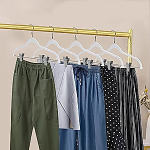 Quality Plastic Non Velvet Non-Flocked Thin Compact Coat Hangers with Metal Clips for Skirts Pants Blouses 360° Swivel Hook (White, 20)