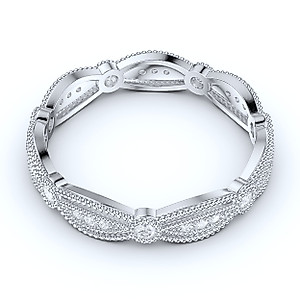 PRSTANI 10K White Gold Fancy Marquise Shape Milgrain Round Brilliant Genuine Moissanite Ring Wedding Band (10)