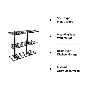 Fleximounts 3-Tier 1x3ft Garage Storage Wall Shelving 12-inch-by-36-inch per shelf Height adjustable Floating Shelves (Black)
