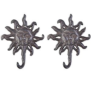 Set of 2 Sun Cast Iron Wall Hanger Hooks Rack,Vintage Rustic Decorative Wall Mounted Coat Hook Metal Clothes Hanger