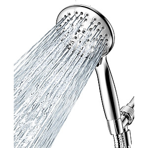 JDO Shower Head with Handheld, 6 Spray Settings High Pressure Hand Held Shower Head, 4.3" High Flow Rain Showerhead Set with Extra Long 59" Stainless Steel Hose and Adjustable Bracket (Chrome)