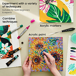 ARTEZA Acrylic Paper Foldable Canvas Pad, 9.5x9.5 Inches, 20 Sheets, DIY Frame