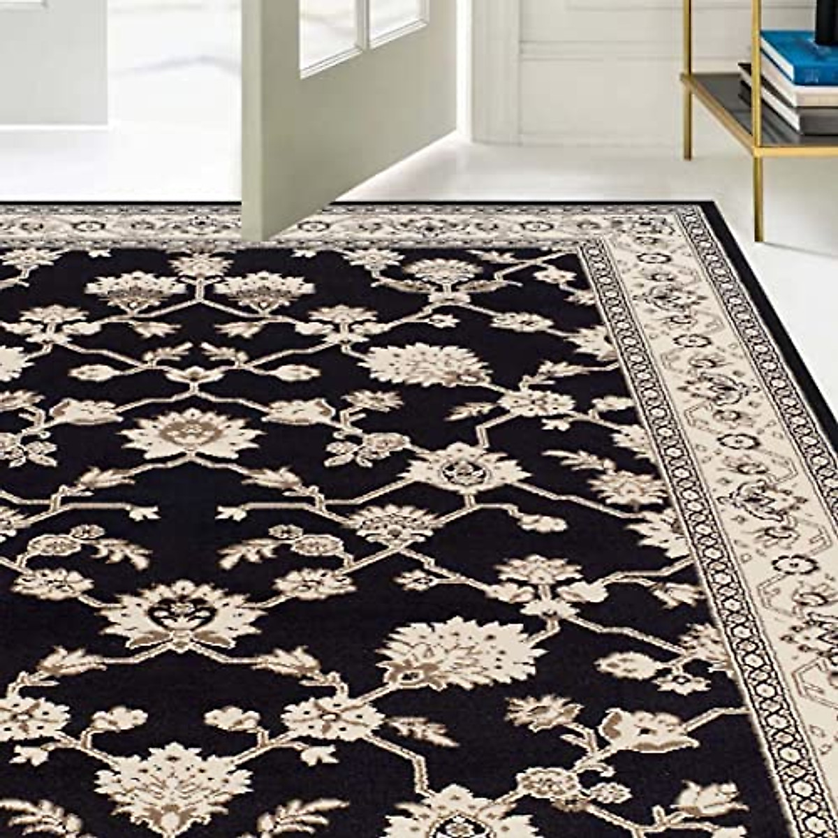 Superior Elegant Kingfield Collection Area Rug, 8mm Pile Height with Jute Backing, Classic Bordered Rug Design, Anti-Static, Water-Repellent Rugs - Black, 5' x 8' Rug