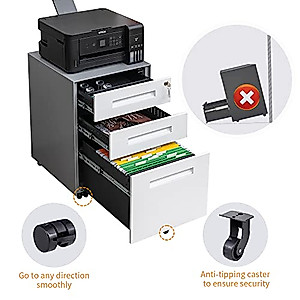 3-Drawer Mobile File Cabinet with Lock, Office Storage Filing Cabinet for Legal/Letter Size, Pre-Assembled Metal File Cabinet Except Wheels Under Desk (White+Gray)