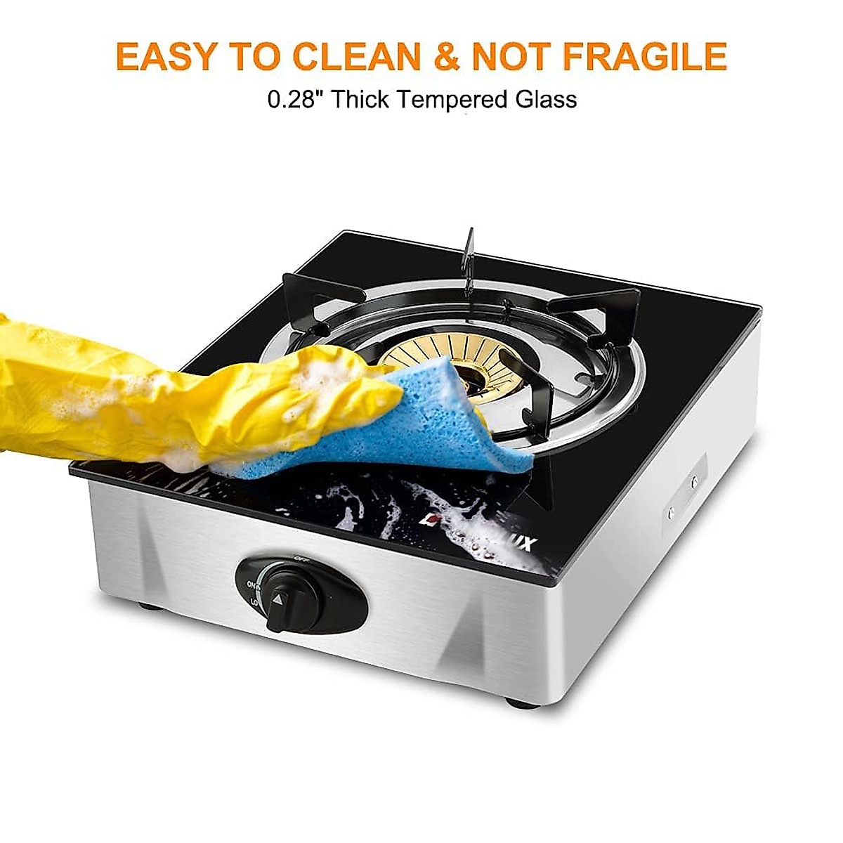 Camplux Propane Stove with Auto Ignition, Single Burner Propane Stoves 9,500 BTU, Tempered Glass Gas Cooktop