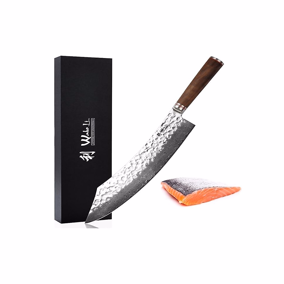 Wakoli Butcher's and BBQ Knife, 12-inch Blade Damascus Chef Knife made of 67 Layers Damascus Steel with VG10 Core, Butcher Knife for Meat Cutting with Walnut Wood Handle, Sharp Kitchen Knives (Walnut)