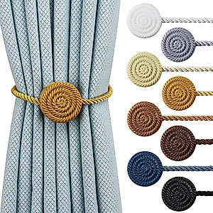 Hangtty Magnetic Curtain Tie Backs 2 Pack Rope Curtain Tiebacks Decorative Curtain Holders for Drapes Window Treatment Holdbacks Home Outdoor Curtain Tiebacks, Gold