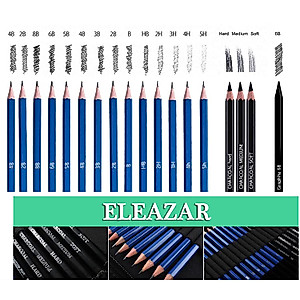 ELEAZAR35 Drawing Pencil Set in a portable zippered case (with 50-page A5 sketchbook) Includes sketching pencils and accessories for children, adults, beginners and professionals
