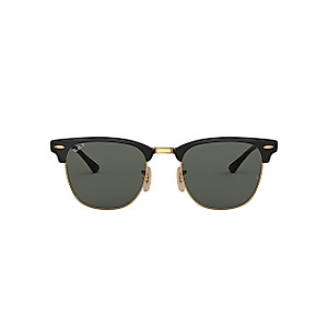 Ray-Ban RB3716 Clubmaster Metal Square Sunglasses, Black On Gold/Polarized G-15 Green, 51 mm