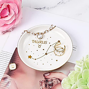 Homlouue Taurus Gifts for Women Zodiac Ring Dish, Taurus Birthday Gifts Ceramic Astrology Sign Jewelry Dish Zodiac Gifts for Taurus Constellation for Women Girls