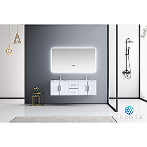 Lexora Geneva 60 in. W x 22 in. D Glossy White Double Bath Vanity, Carrara Marble Top and 60 in. LED Mirror