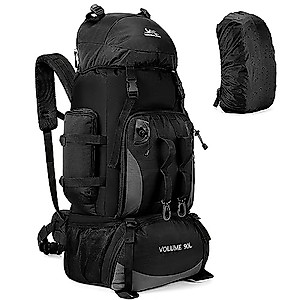 Unineovo 90L Large Capacity Outdoor Backpack for Women Men, Rainproof Camping Backpack with Rain Cover for Hiking, Camping and Traveling,Frameless (Black)