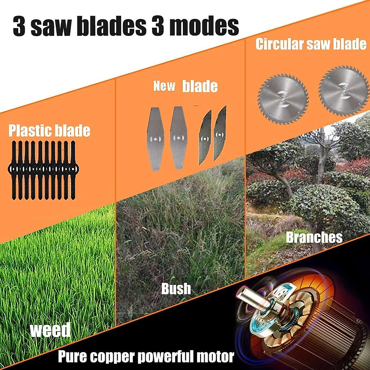 Weed Wacker Cordless Electric Battery Powered Weed Eater, 21V Lightweight Grass Trimmer Edger Lawn Tool with 2Pcs 2000mAh Battery, Push Wheeled Weed Brush Cutter No String Trimmer for Yard and Garden