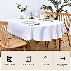 Wolkemer Oval Tablecloth 60 x 84 Inch Washable Fabric Table Cloth Solid White Table Cover for Dining Wedding Party Banquet Tabletop Decoration