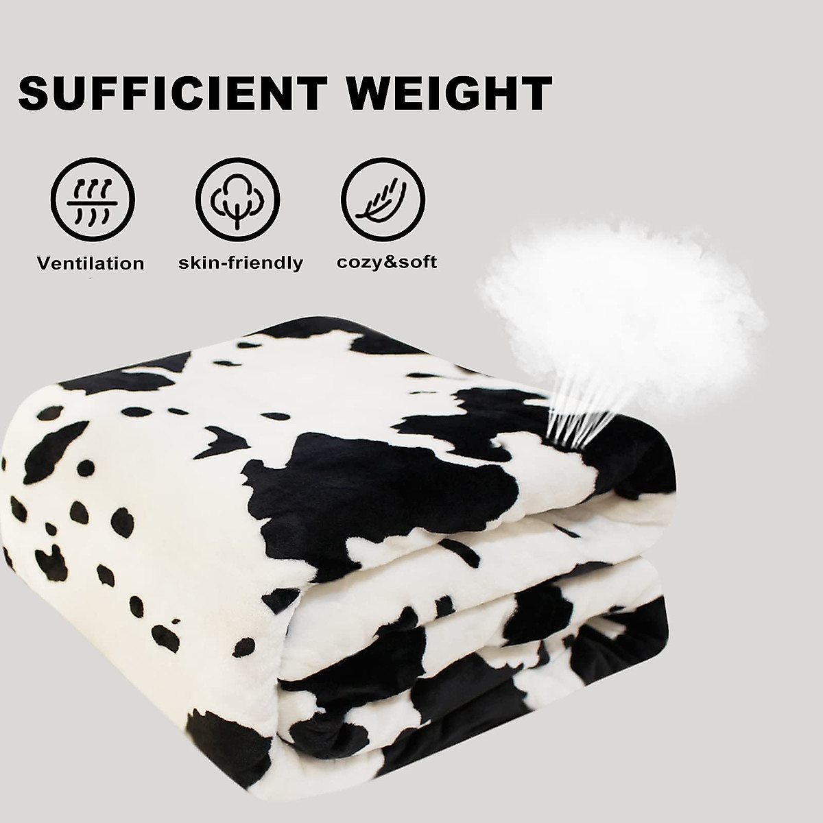 Cow Print Blanket Soft Fleece Flannel Lightweight Cozy Baby Blankets Warm Black and White Cow Throw Blanket Baby Seat Couch Bed Cow Bedding Baby Boys Girls Toddler Infant Newborn 40x50 inch