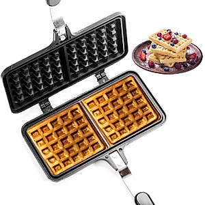 Dicunoy Non-stick Waffle Maker, 8" Camping StoveTop Waffle Maker with Long Handle, Portable Aluminum Waffle Maker Pan for Waffles Sandwich Toaster, Breakfast, Sandwich Baking