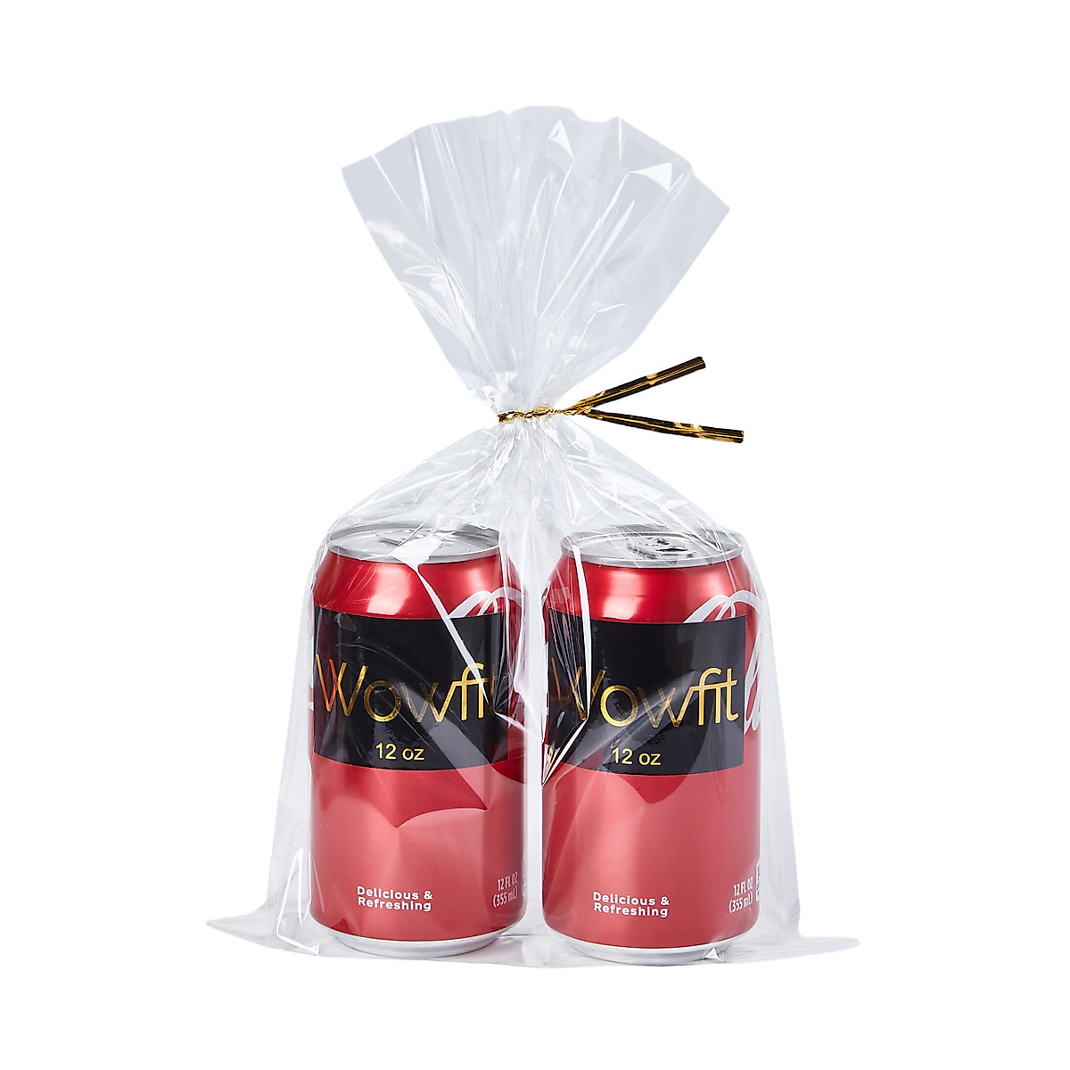 Wowfit 50 CT 8” x 12” Clear Flat Cellophane Treat Bags with 6” Gold Twist Ties, Cello Packaging for Mugs, Dessert, Muffins, Party Favors and Gift Wrapping