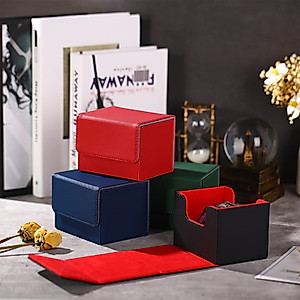 Yookeer 4 Pieces Leather Deck Card Boxes Cards Deck Game Box for Collectible Playing Card Box Compatible with MTG Commander Decks (Black, Green, Red, Blue, Horizontal)