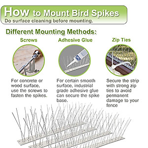 Valibe Bird Spikes for Small Birds Pigeons 43 Feet Coverage 40 Pack Stainless Steel Bird Spikes Kit Metal Bird Deterrent Spikes with Uninstalled Pins
