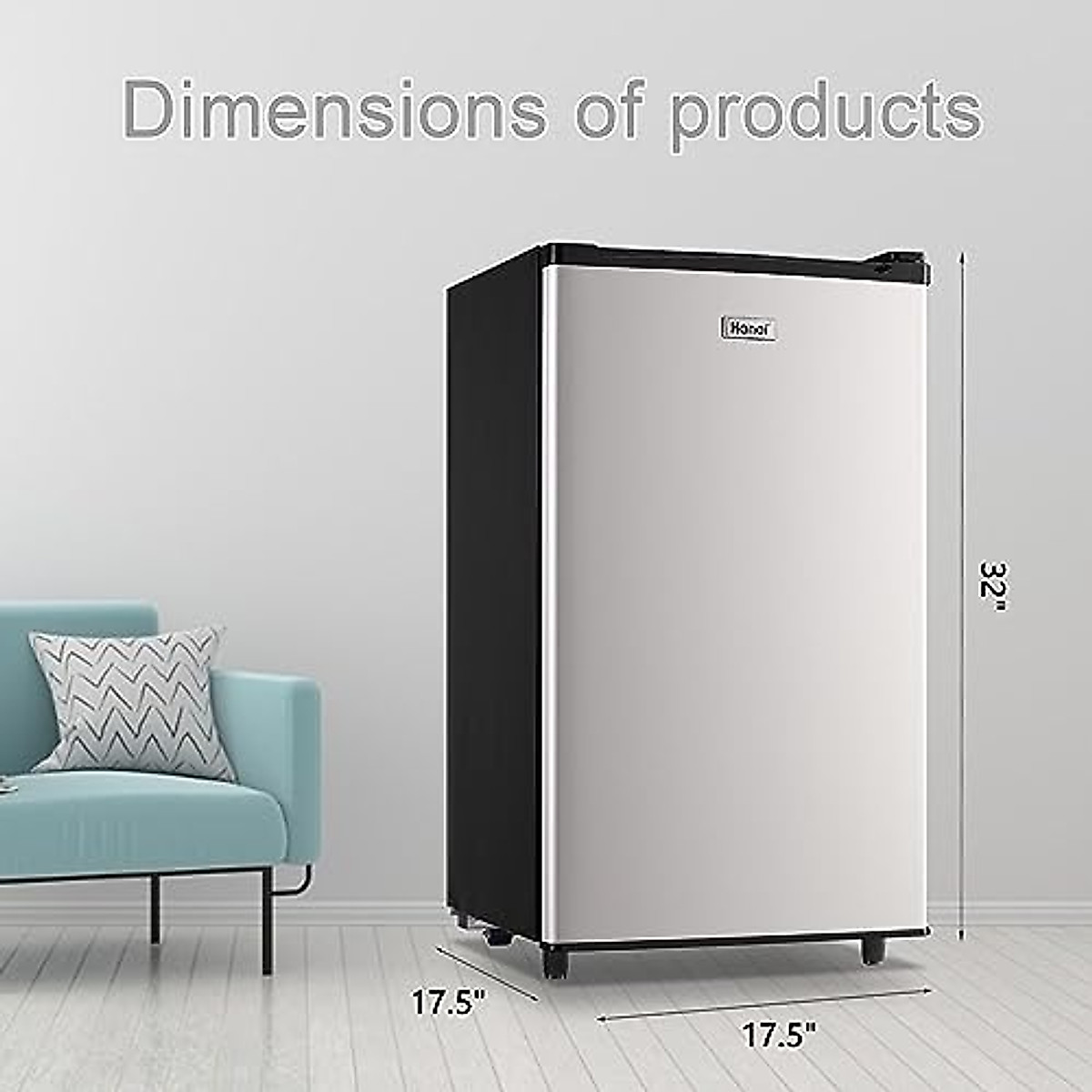 WANAI Mini Refrigerator 3.2 Cu.Ft Single Door Fridge With Freezer with 5 TEMP Modes Adjustable Control for Home Kitchen Apartment Dorm Office, Silver