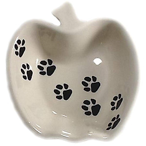 Apple Bowl Shaped Dish Paw Prints Pet Lover Stocking Stuffer Polish Pottery