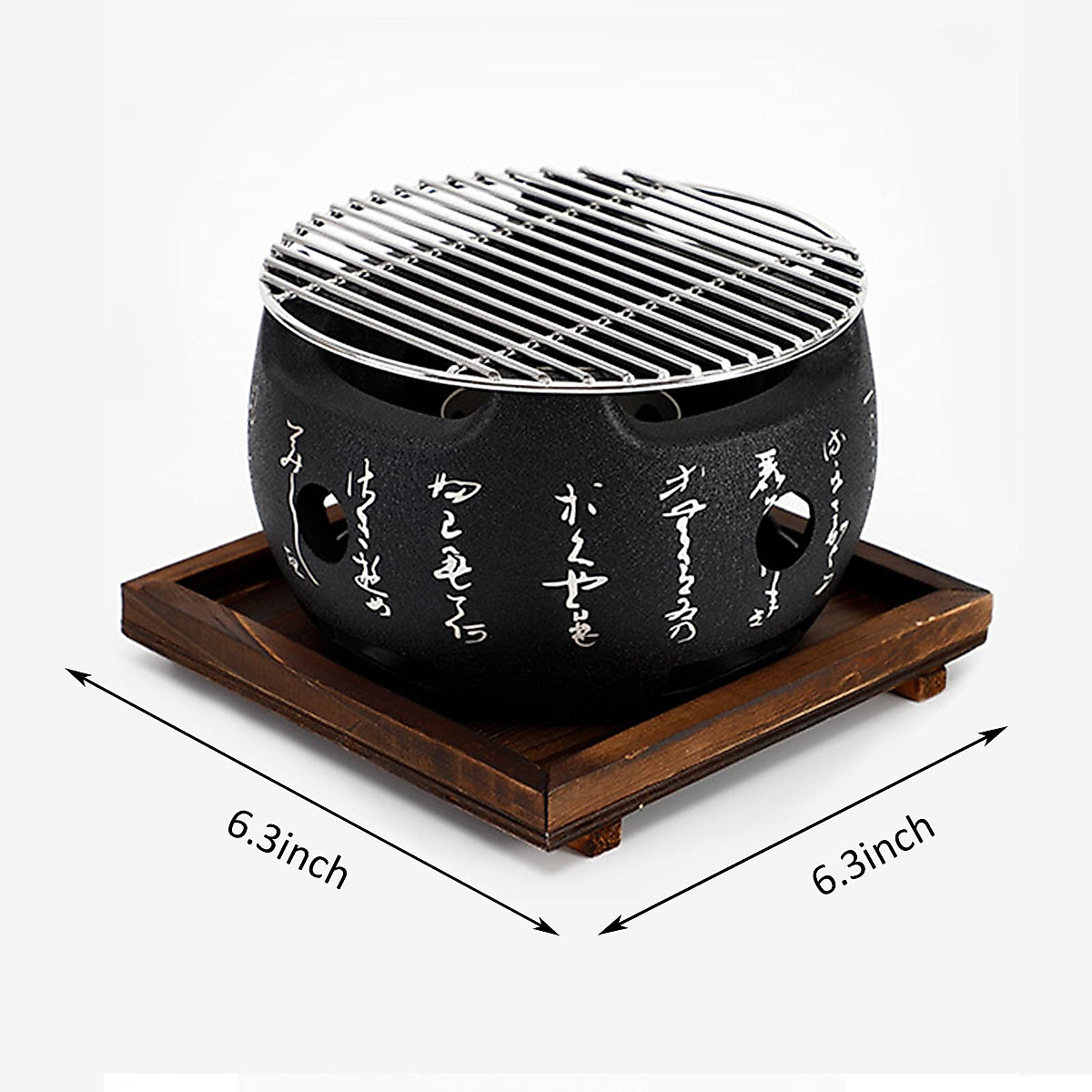 6.3in Japanese Style BBQ Grill Portable Round Barbecue Stove Food Charcoal Stove with Wire Mesh Grill and Base Japanese Tabletop Household Barbecue Tools for 1-2 Person