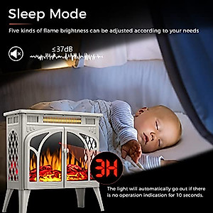 Antarctic Star Electric Fireplace Stove, Electric Fireplace Heater Freestanding with 3D Logs and Realistic Flame, Remote Control, Overheating Protection & All Steel Design, Adjustable Brightness Beige