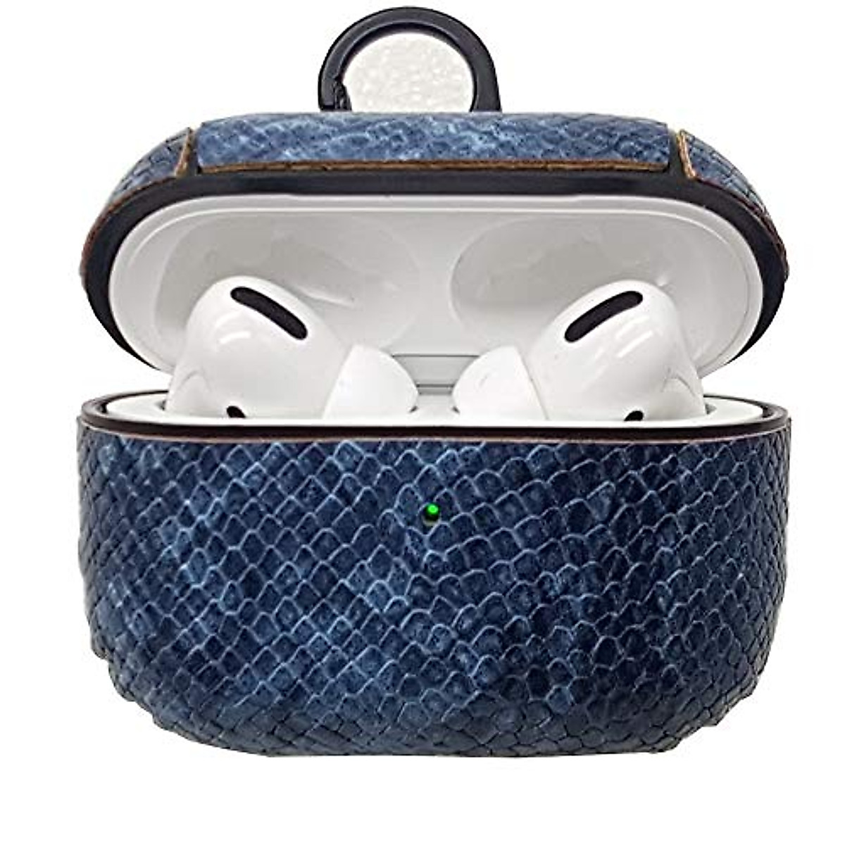 Seadream Snake Skin Pattern Shock Absorbent PC Texture PU Leather Skin with Keychain Compatible for AirPods Pro Case (Blue)