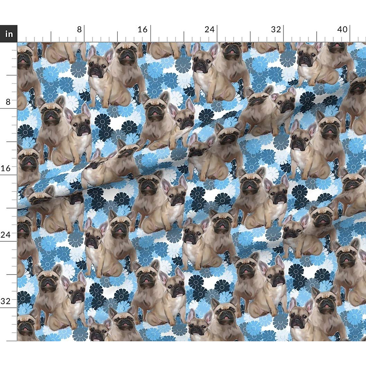 Spoonflower Fabric - French Bulldog Animals Dogs Puppies Pawprint Flowers Printed on Petal Signature Cotton Fabric Fat Quarter - Sewing Quilting Apparel Crafts Decor