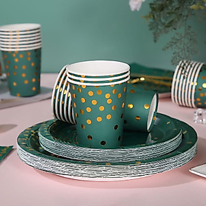 175Pcs Green Plates and Napkins Party Supplies, Green and Gold Party Decorations for Party, Birthday Graduation Party Decorations Serve 25