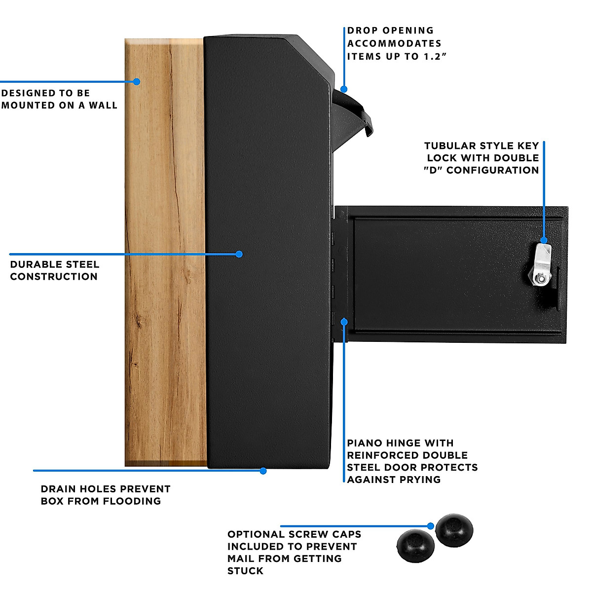 DuraBox Wall Mount Locking Drop Box, Heavy Duty Steel Mailbox for Rent Payments, Mail, Keys, Cash, Checks - Safe Storage Dropbox for After Hours Deposits W500 (Black)