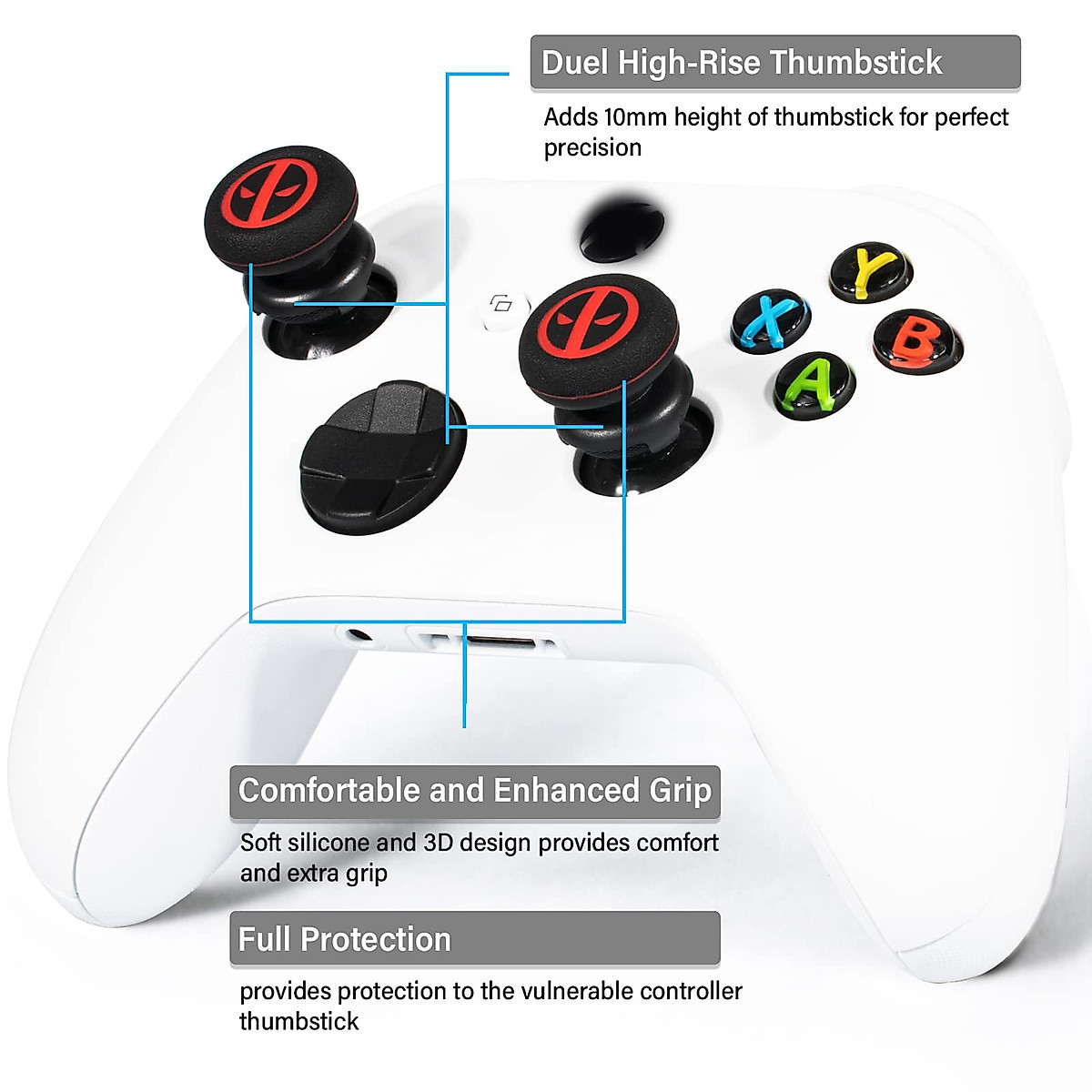 Playrealm FPS Thumbstick Extender & Printing Rubber Silicone Grip Cover 2 Sets for Xbox Series X/S & Xbox One Controller(Immortal)