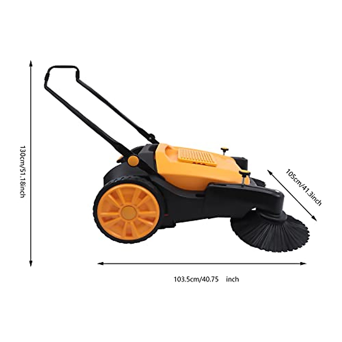 biniliubi 41" Industrial Walk-Behind Floor Sweeper Hand Push Sweeper 2 Brushes Industrial Walk Behind Street Pavement Cleaner for Outdoor Large Area