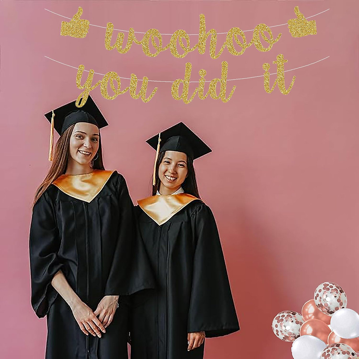 ENILSA Woohoo You Did It Banner, We are So Proud of You, Congrats Grad 2024, 2024 Graduation Party Decorations, Gold Gold Glitter.(Pre-Assembly)