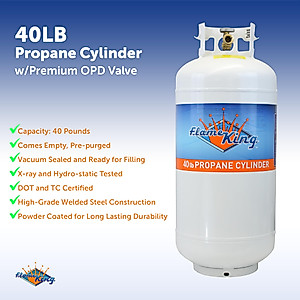 Flame King YSN401b 40 Pound Steel Propane Tank Cylinder with OPD Valve, White