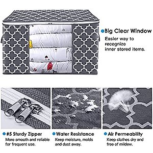 WISELIFE Storage Bags, Large Blanket Clothes Organization and Storage Containers for Bedding, Comforters, Foldable Organizer with Reinforced Handle, Clear Window,Sturdy Zippers,(Grey, 3 x 100L)