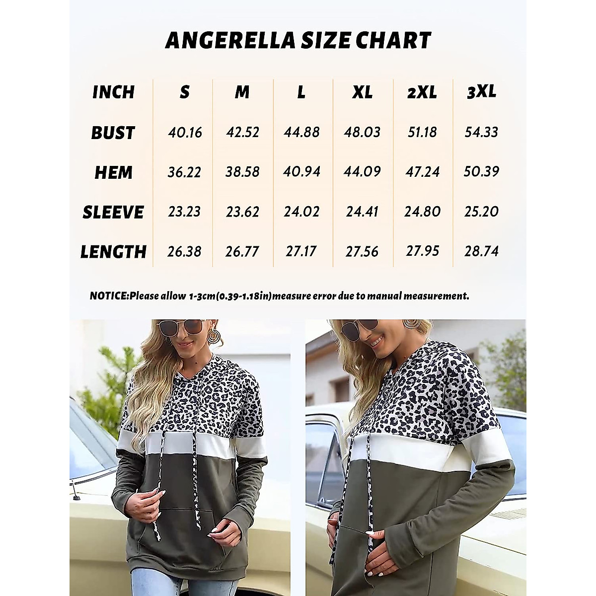 Leopard Print Hoodies for Women Long Sleeve Cheetah Shirts Color Block Fall Tops Drawstring Pullover Sweatshirt L