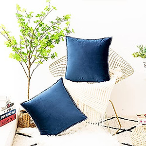 GAWAMAY Throw Pillow Covers 22x22 Cushion Cases, Soft Velvet Modern Novelty Edge Designs, Mix and Match for Home Decor, Pack of 2 Decorative Outdoor Pillow Cover for patio furniture Bedroom(Navy Blue)