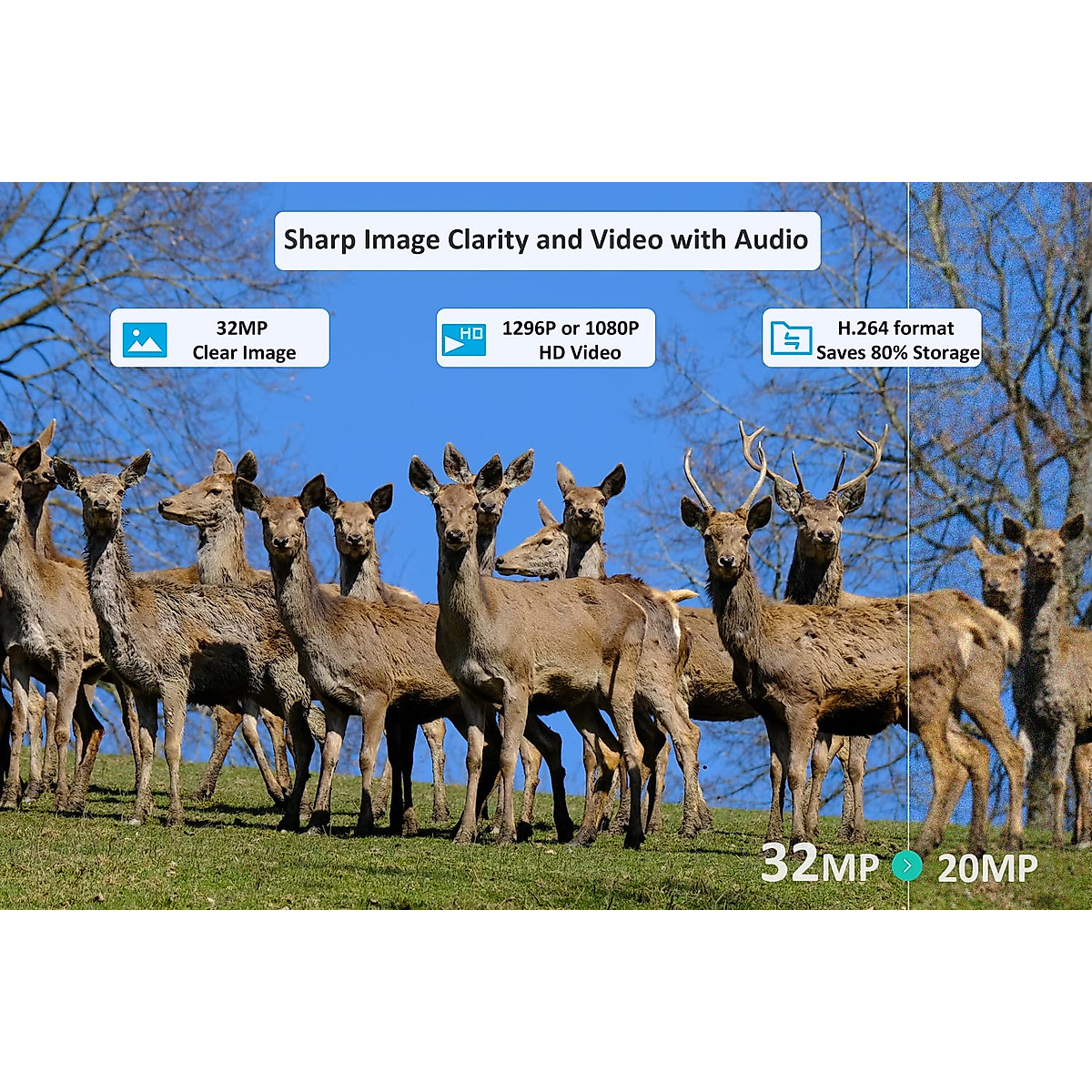 Meidase P100 WiFi Trail Camera, Bluetooth, 32MP 1296p, Game Cameras with 100ft Night Vision, Motion Activated, Waterproof