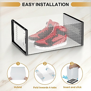 BALEINE 12 Pack Stackable Shoe Storage Boxes Fit Size 11, Thickened Clear Shoe Box Bins with Lids, Plastic Foldable Shoe Rack Organizer Sneaker Storage Containers (X-Large, Black)