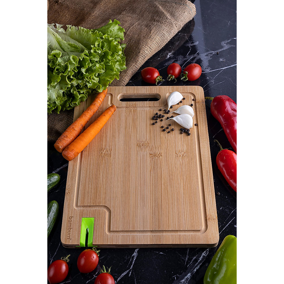 Bambum Livada - Bamboo Cutting Board with Built-In Knife Sharpener, Cutting Board with Juice Groove and Handle