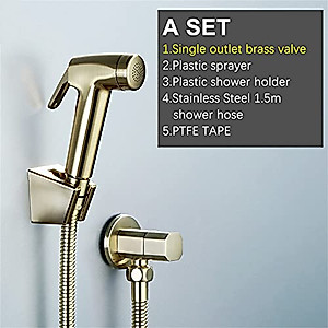 MINJING Hand Held Toilet Bidet Sprayer, ABS Plastic Douche Kit, Brushed Gold Bidet Faucet Shower Head,D Set