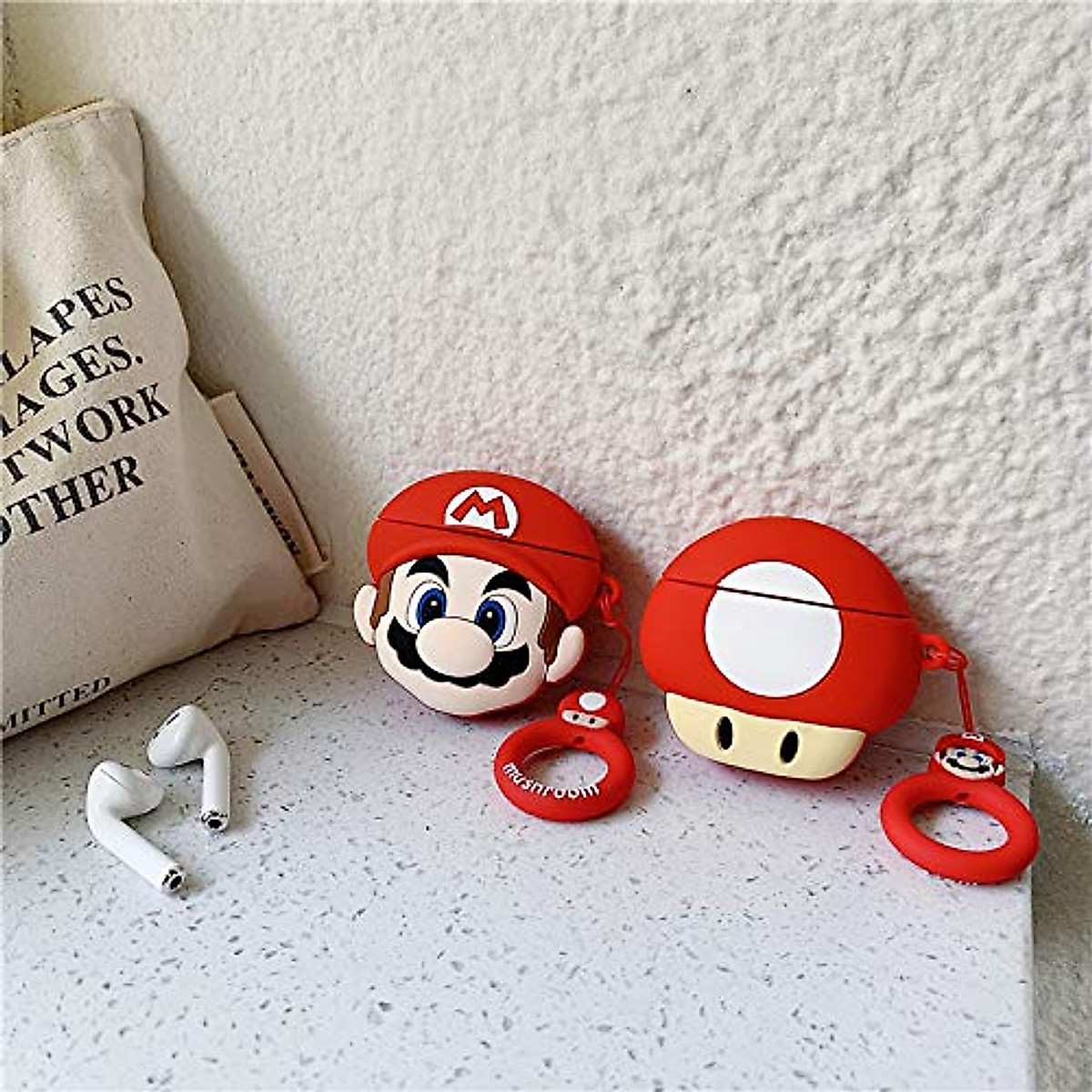 ZAHIUS Airpods Silicone Case Funny Cover Compatible for Apple Airpods 1&2 [Cartoon Pattern][Best Gift for Girl Boy](2PACK Super Mario/Super Mushroom)