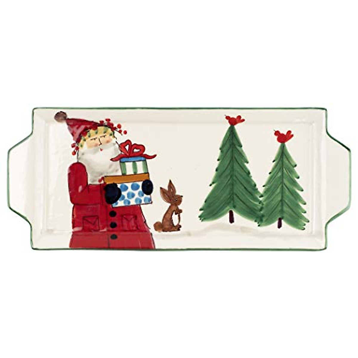 Vietri Old St. Nick Handled Rectangular Platter, Earthenware Steak Salad Dessert Snack Serving Plate