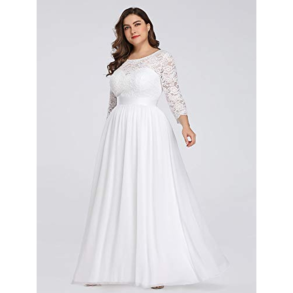 Ever-Pretty Long Sleeve PlUSSize Long Sleeve Formal Wedding Party Gowns for Bride White US18