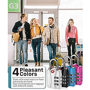 Fosmon TSA Accepted Luggage Locks, (4 Pack) Open Alert Indicator 3 Digit Combination Padlock Codes with Alloy Body for Travel Bag, Suit Case, Lockers, Gym, Bike Locks - Black, Blue, Pink, and Silver