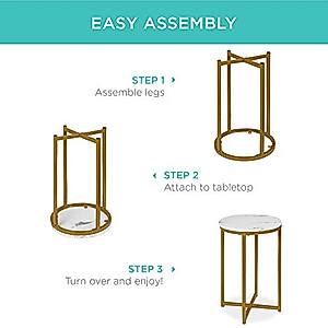 Best Choice Products 16in Faux Marble Accent Table, Modern End Table, Small Coffee Table Home Decor for Living Room, Dining Room, Tea, Coffee w/Metal Frame, Foot Caps, Designer - White/Bronze Gold