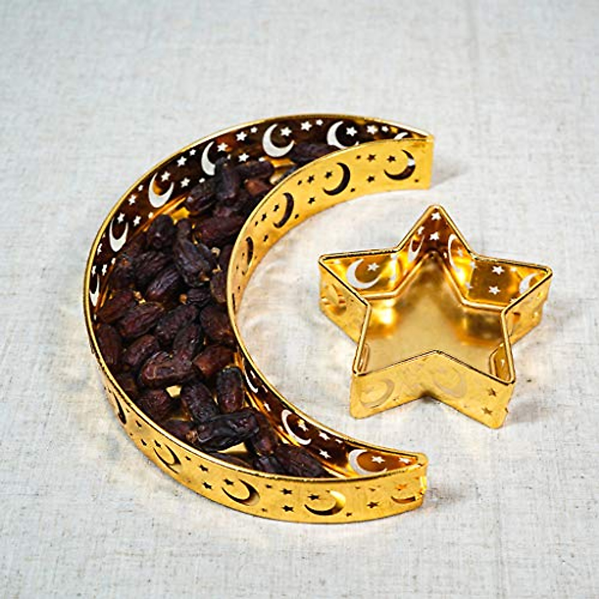 BELOWSYALER Dessert Tray,Eid Mubarak Moon Star Serving Tray Tableware Dessert Food Storage Muslim Islamic for Breakfast Dinner Dessert Pastry Display Holder Decoration Ornament